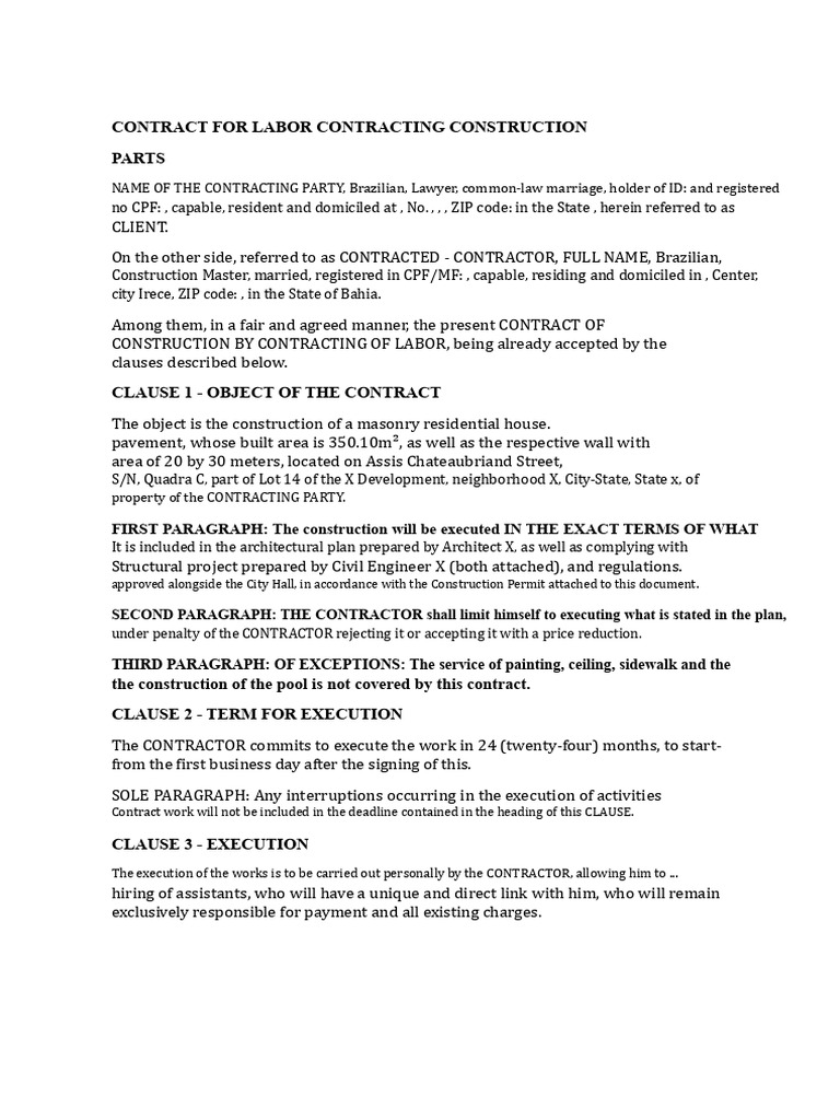 Labor Contract for Residential Construction | PDF | Payments | Private Law