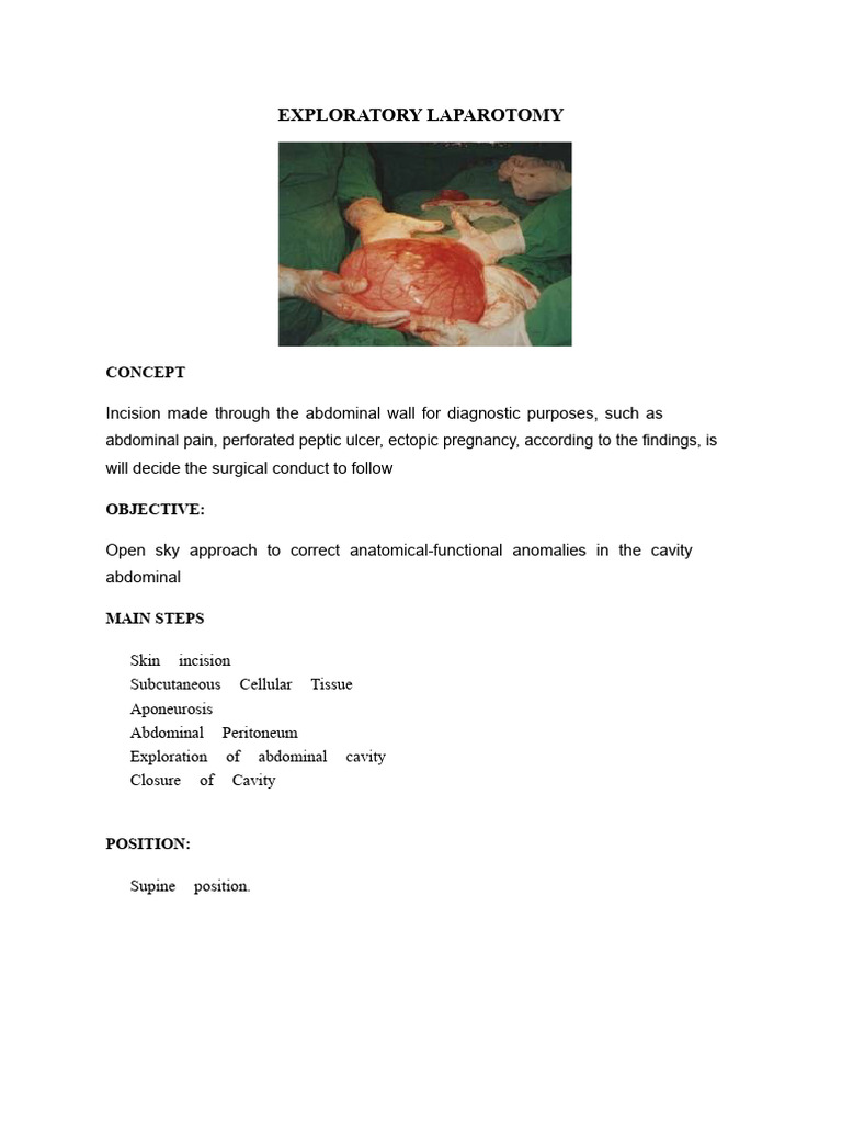 Exploratory Laparotomy Surgical Technique | PDF | Surgical Suture | Surgery