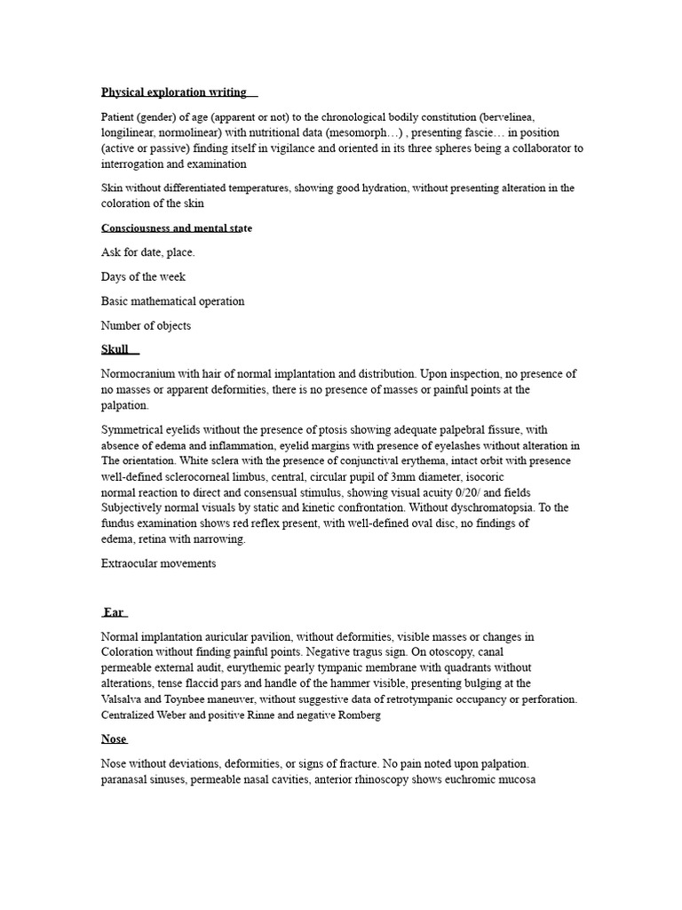 Physical Examination Writing | PDF | Human Nose | Human Anatomy