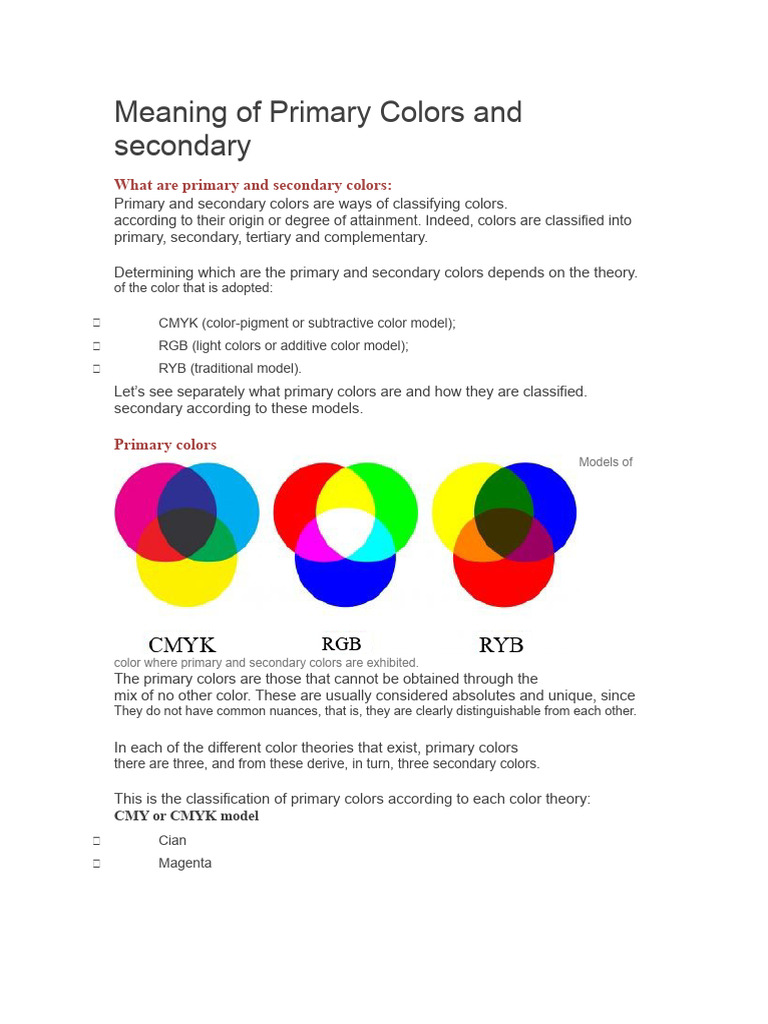 Meaning of Primary and Secondary Colors | PDF | Color | Magenta