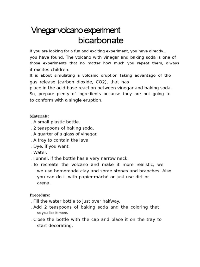 Vinegar and Baking Soda Volcano Experiment | PDF | Sodium Bicarbonate ...