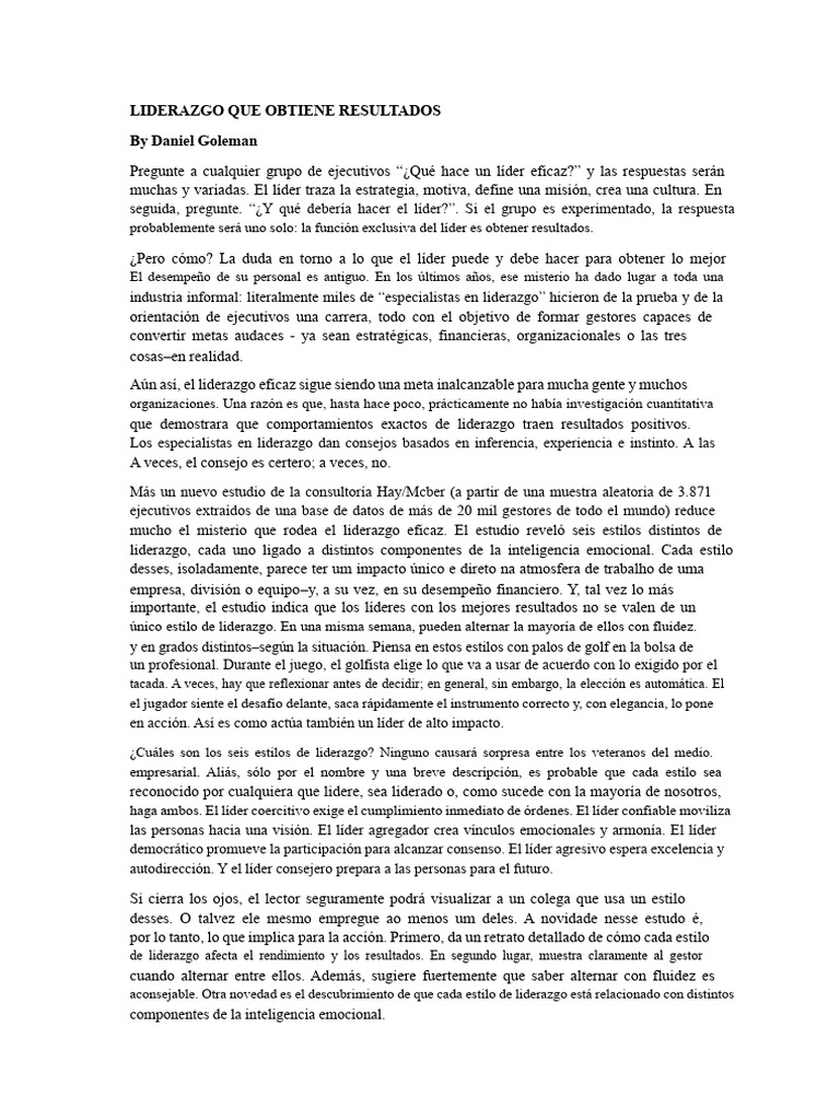 Estilos de Liderazgo - Daniel Goleman | PDF | Liderazgo | Inteligencia