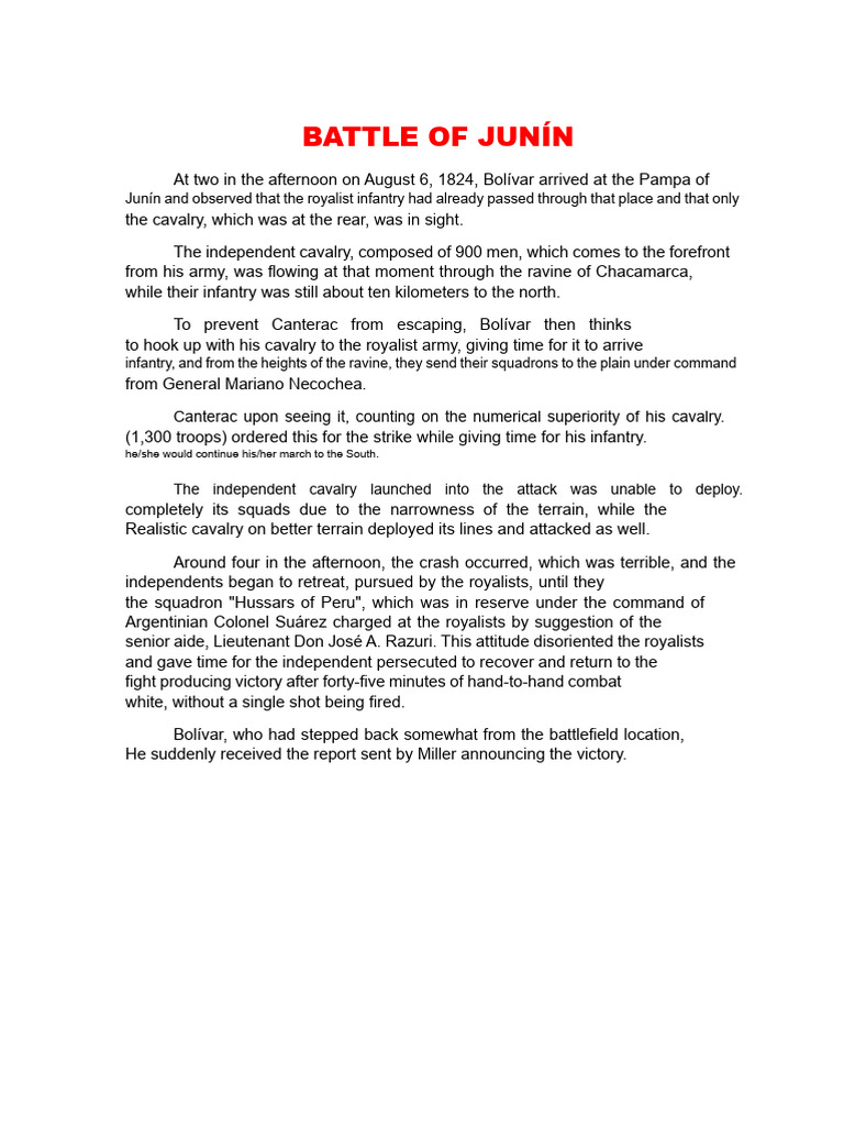 Reading Battle of Junín | PDF | 2nd Millennium Conflicts | Military