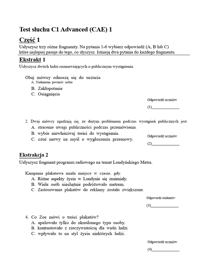 Test Słuchu C1 Advanced (CAE) | PDF