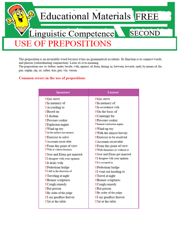 Use of Prepositions For Second Grade of Secondary School | PDF | Syntax ...