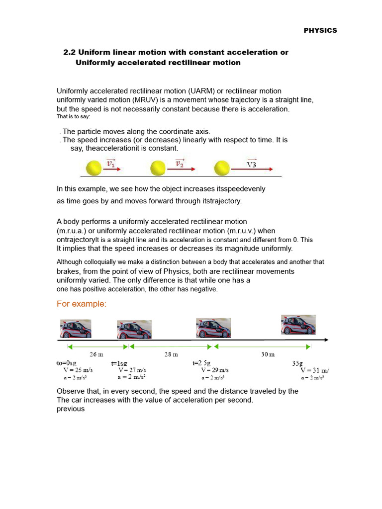 2.2 Uniform Linear Motion With Constant Acceleration or Uniformly ...