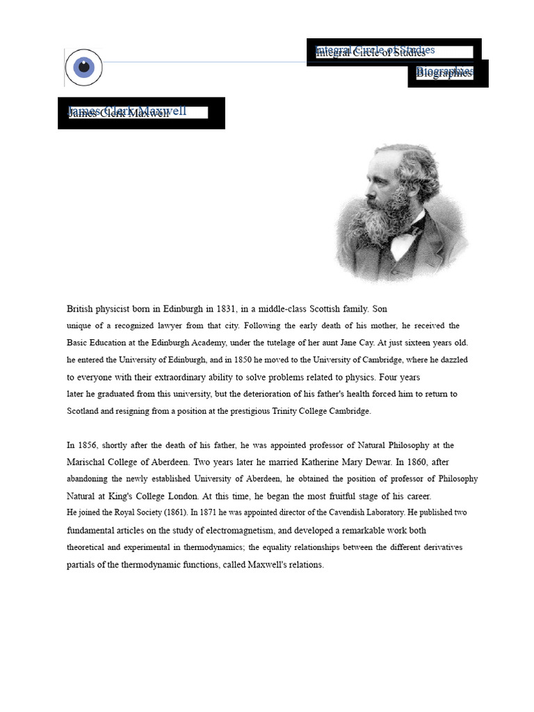 James Clerk Maxwell: A Brief Biography | PDF | James Clerk Maxwell ...