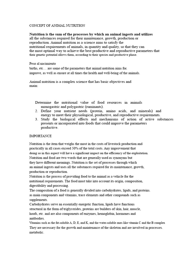 Concept of Animal Nutrition | PDF | Digestion | Nutrition