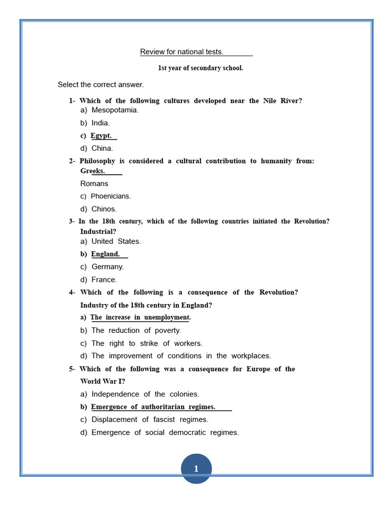 National Secondary School Test Review | PDF | Europe