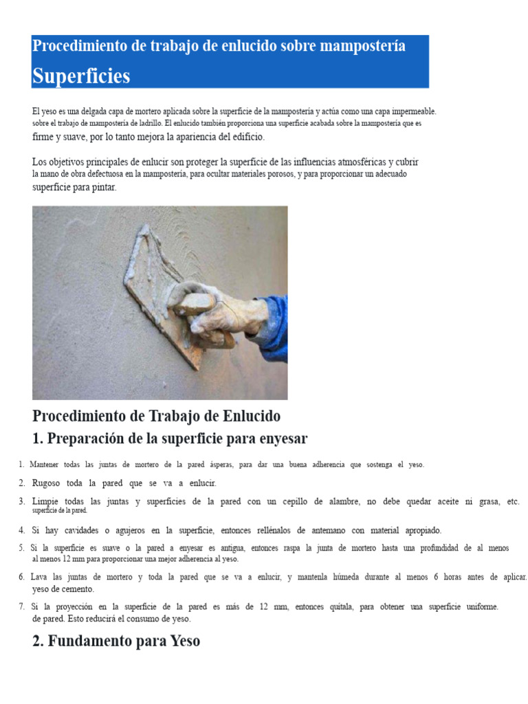 Procedimiento de Enlucido en Mampostería | PDF | Albañilería | Yeso