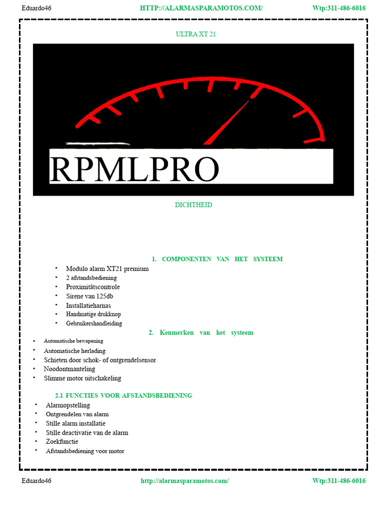 Ultra XT 21 Alarm Handleiding | PDF