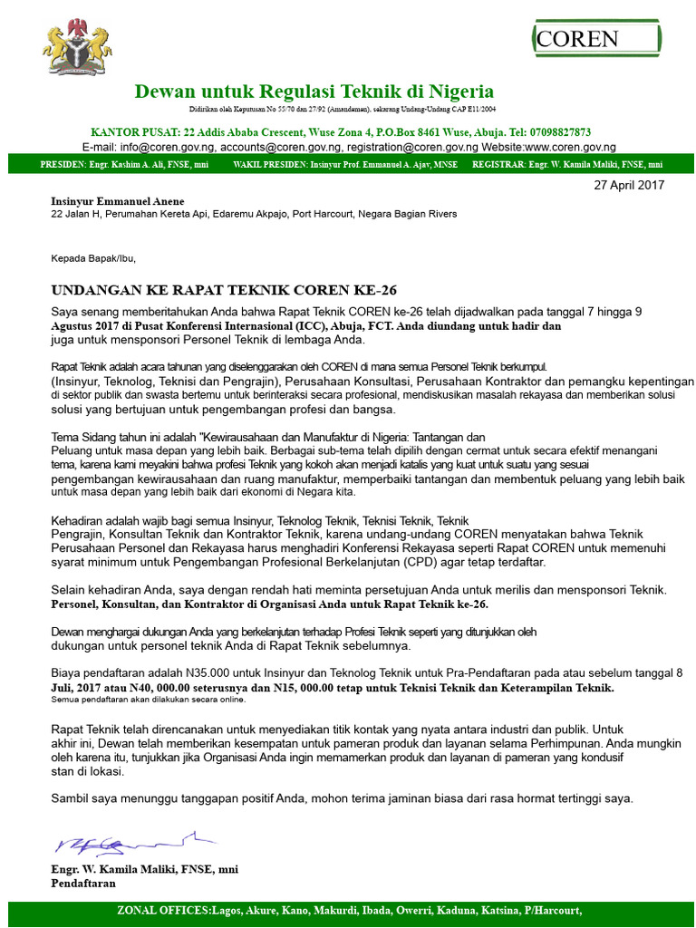 Surat Undangan Rapat COREn | PDF