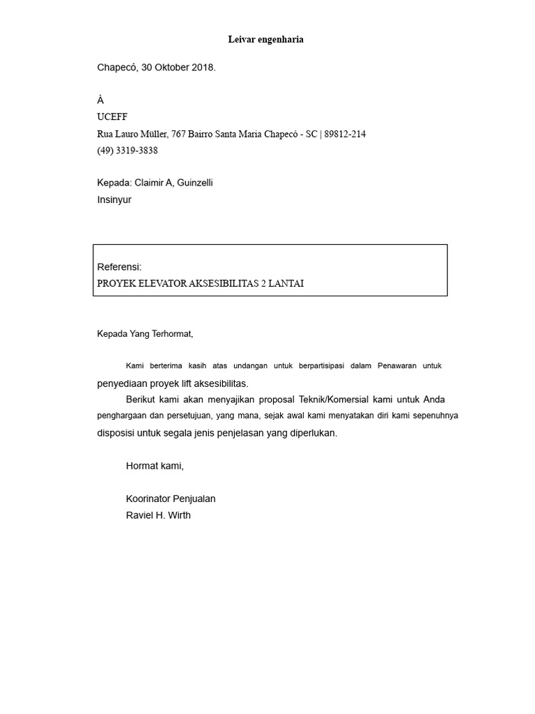 Proposal Komersial Lift | PDF