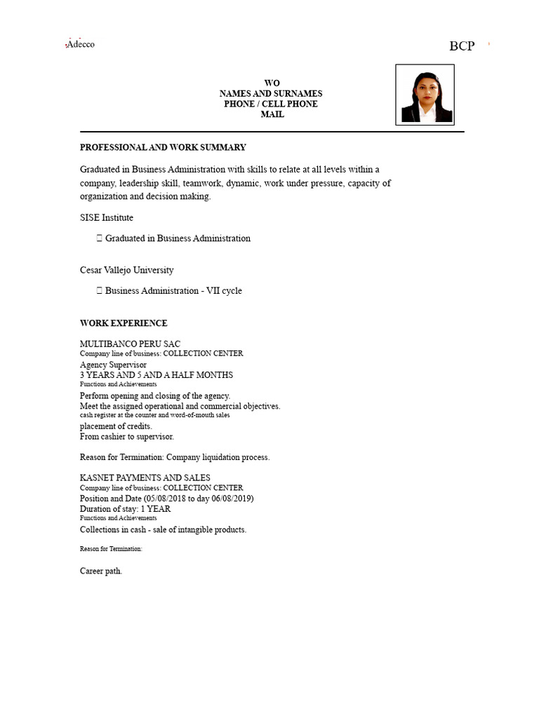 BCP CV Template | PDF