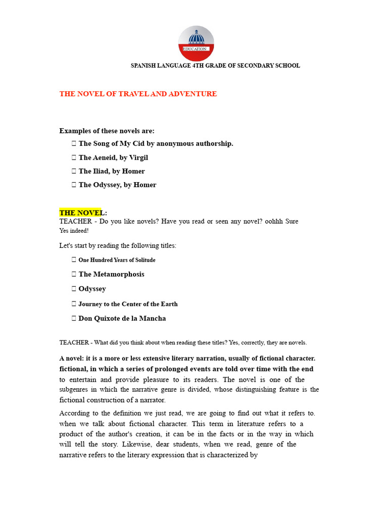 The Travel and Adventure Novel (Class #1) | PDF | Narrative | Narration