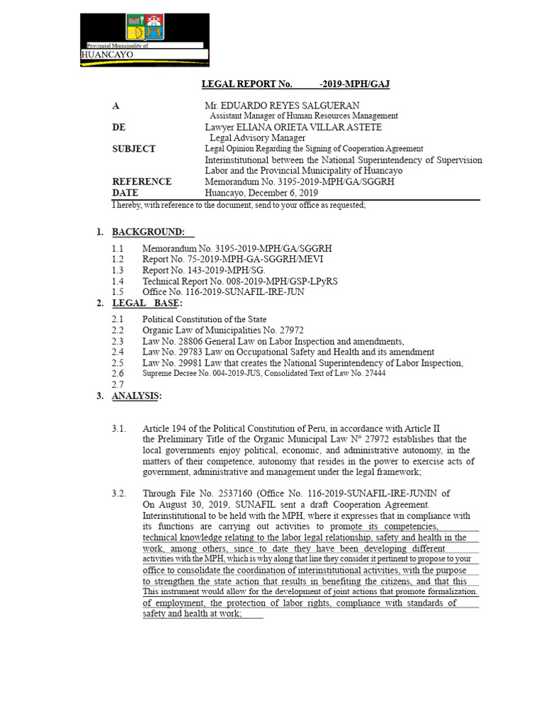 Legal Opinion on Cooperation Agreement | PDF | Government | Justice