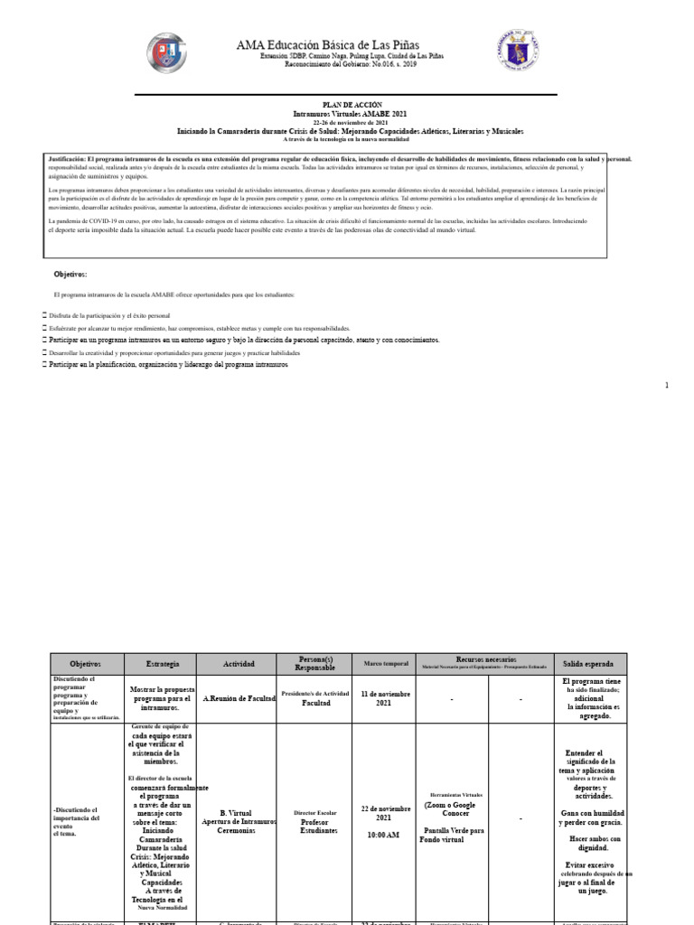 Plan de Acción Intrams | PDF | Escuelas | Educación Secundaria