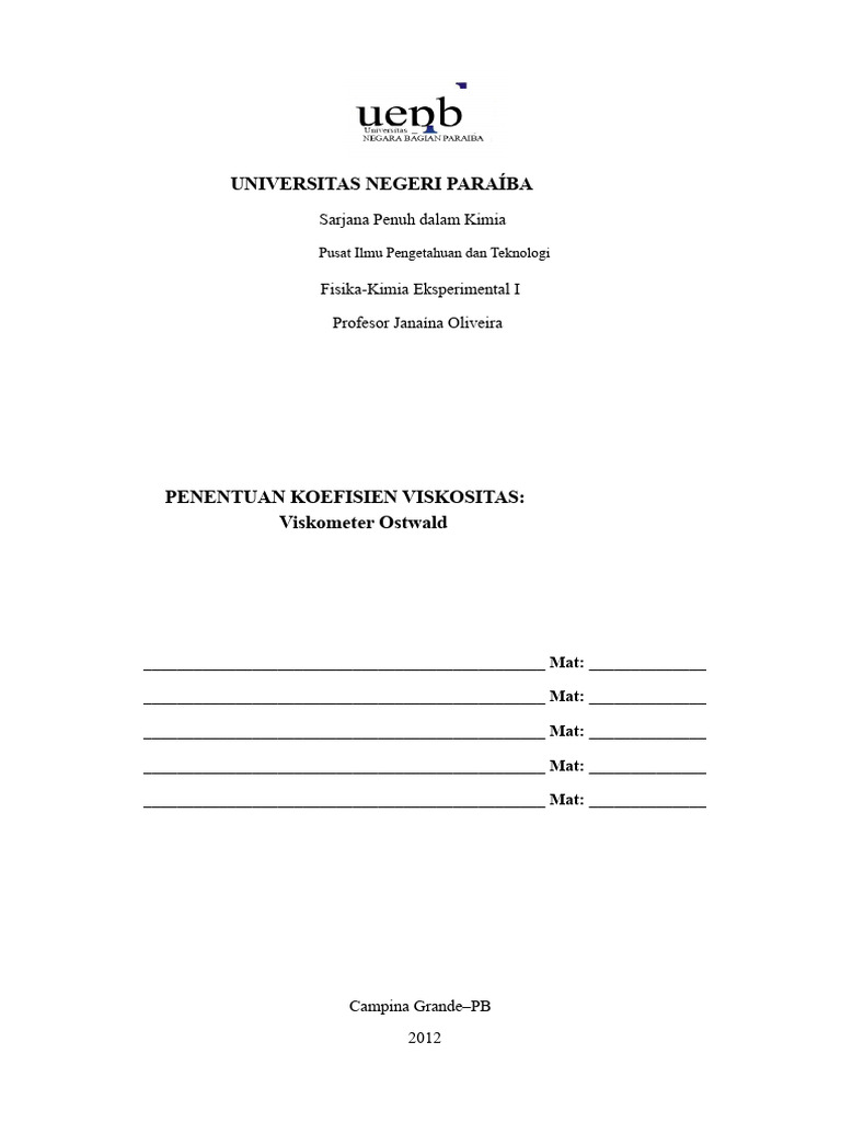 Rumus Viskometer Ostwald untuk Viskositas | PDF