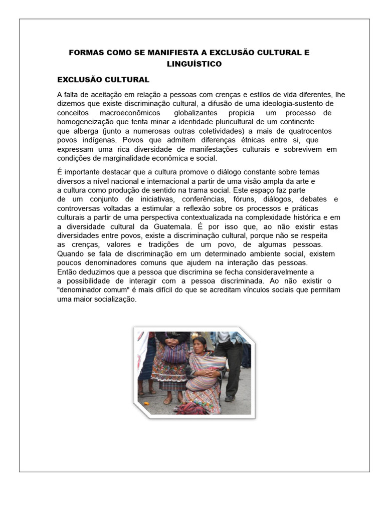 Exclusão Cultural e Linguística na Guatemala | PDF | Diversidade ...