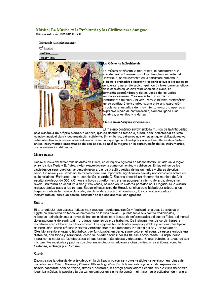Música en la Prehistoria y Antigüedad | PDF | Instrumentos musicales ...