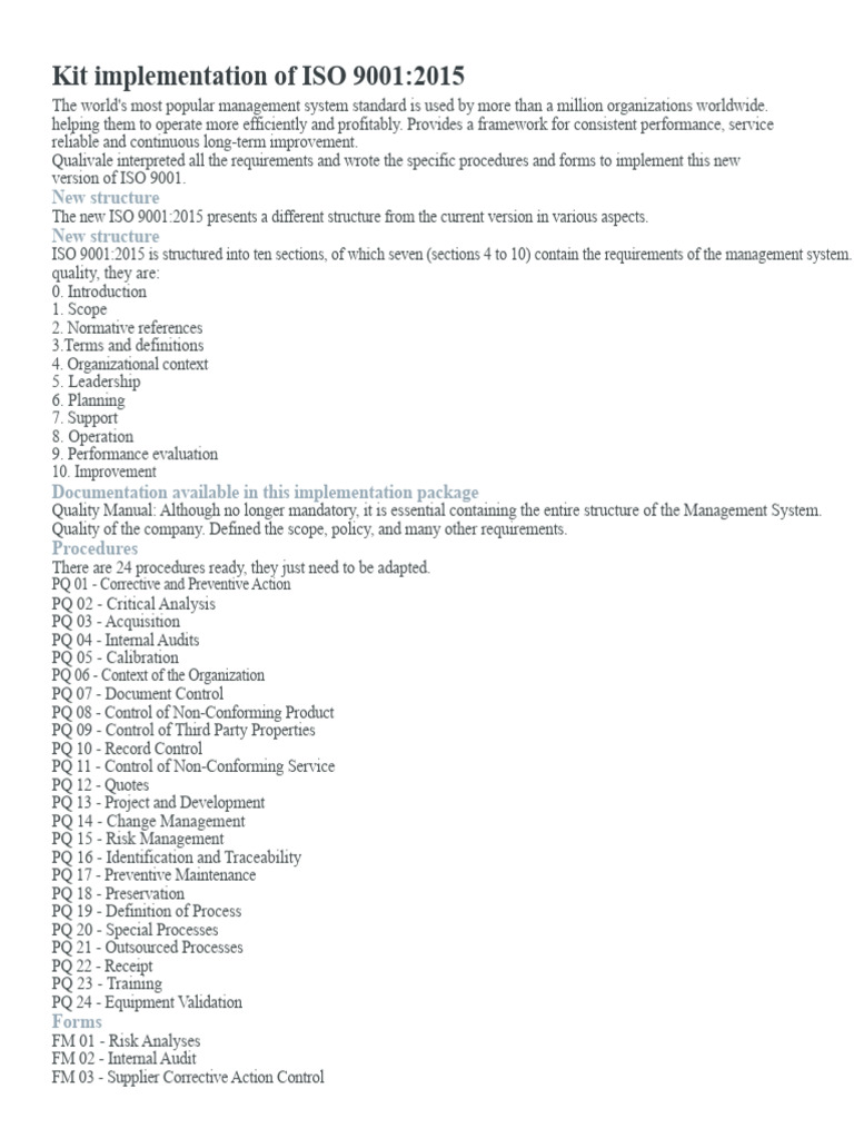 ISO 9001:2015 Implementation Kit | PDF | Business