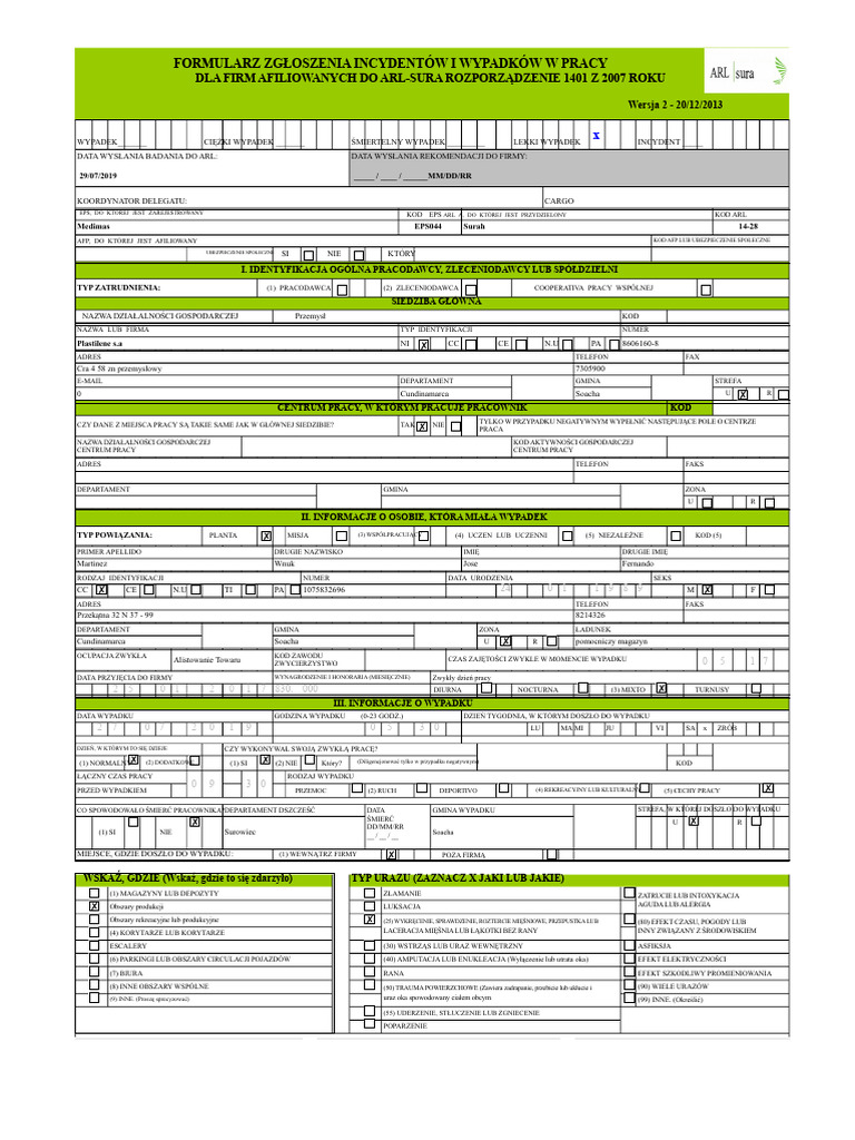Format Raportu Wypadku Sura | PDF