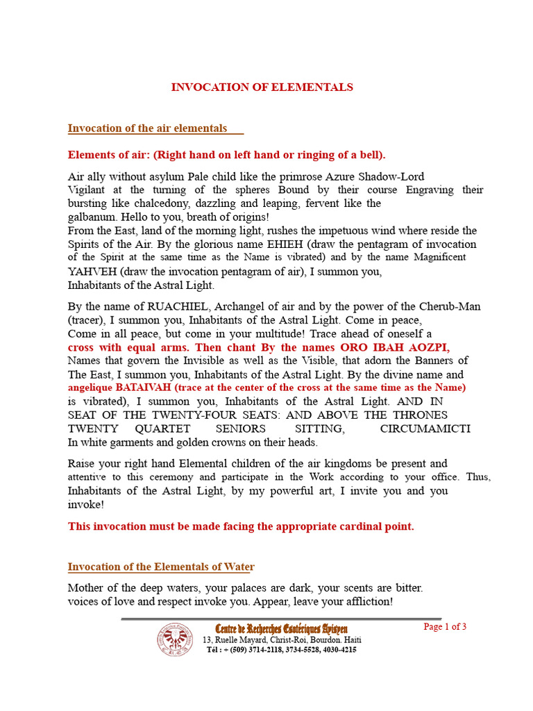 Elemental Invocation Rituals Guide | PDF | Spirituality | Occult
