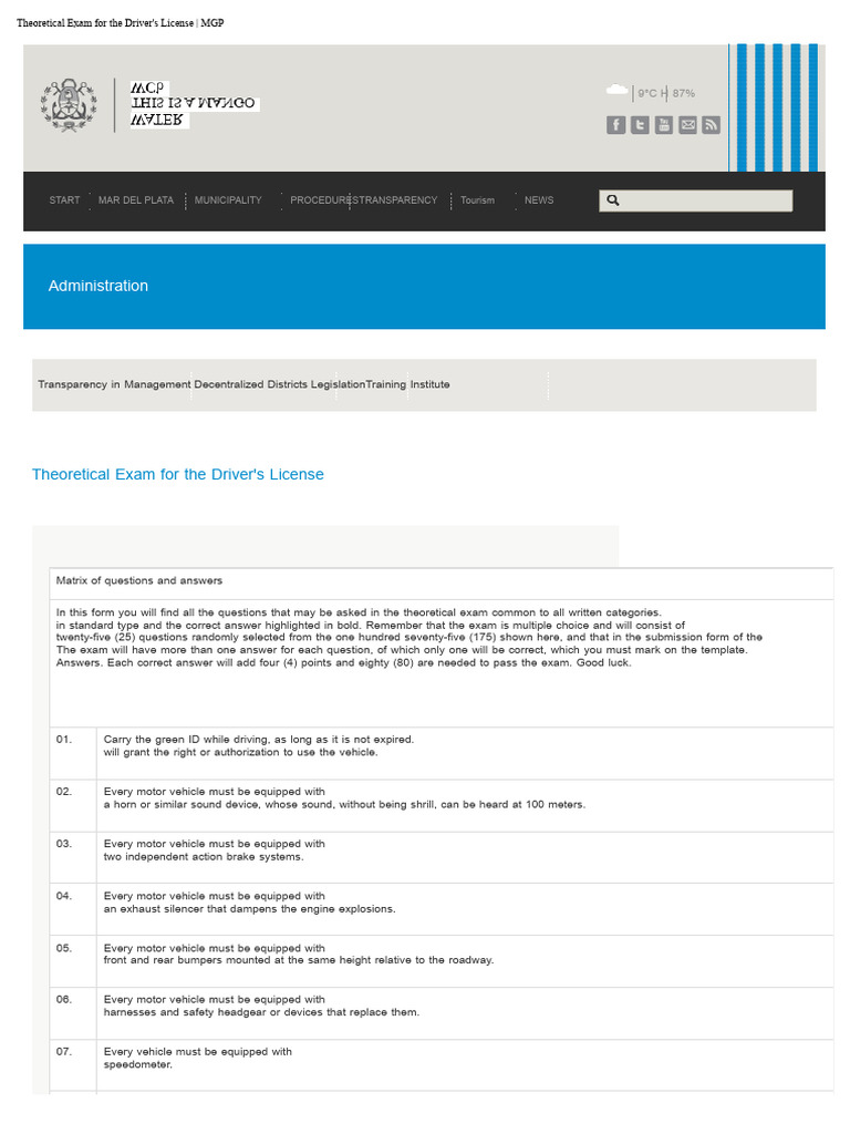 Theoretical Exam For The Driver's License | PDF | Traffic | Driver's ...