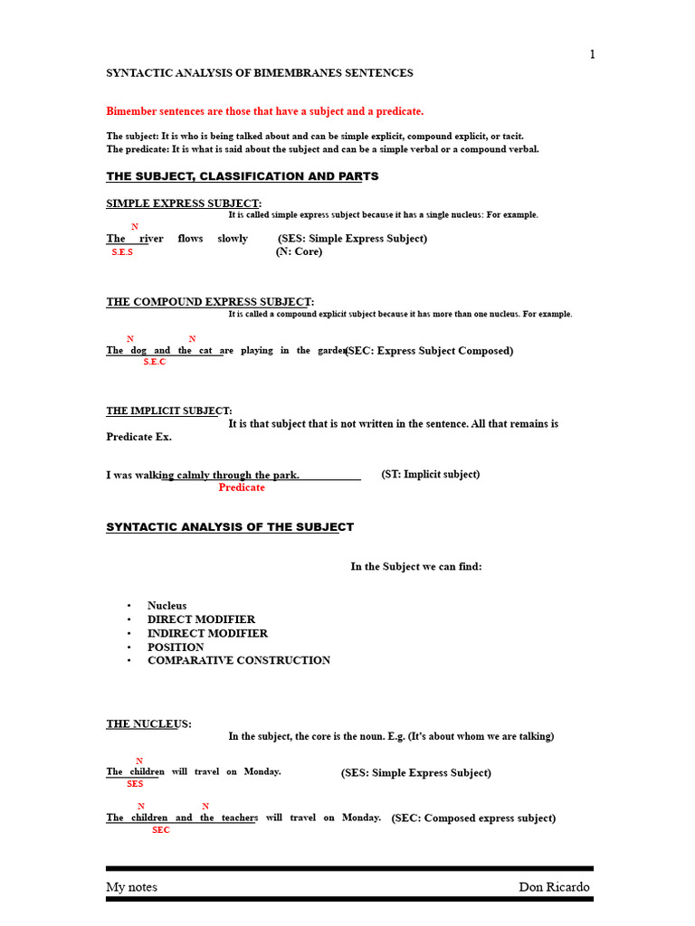 Syntactic Analysis of Two-Member Sentences II | PDF | Subject (Grammar) | Predicate (Grammar)