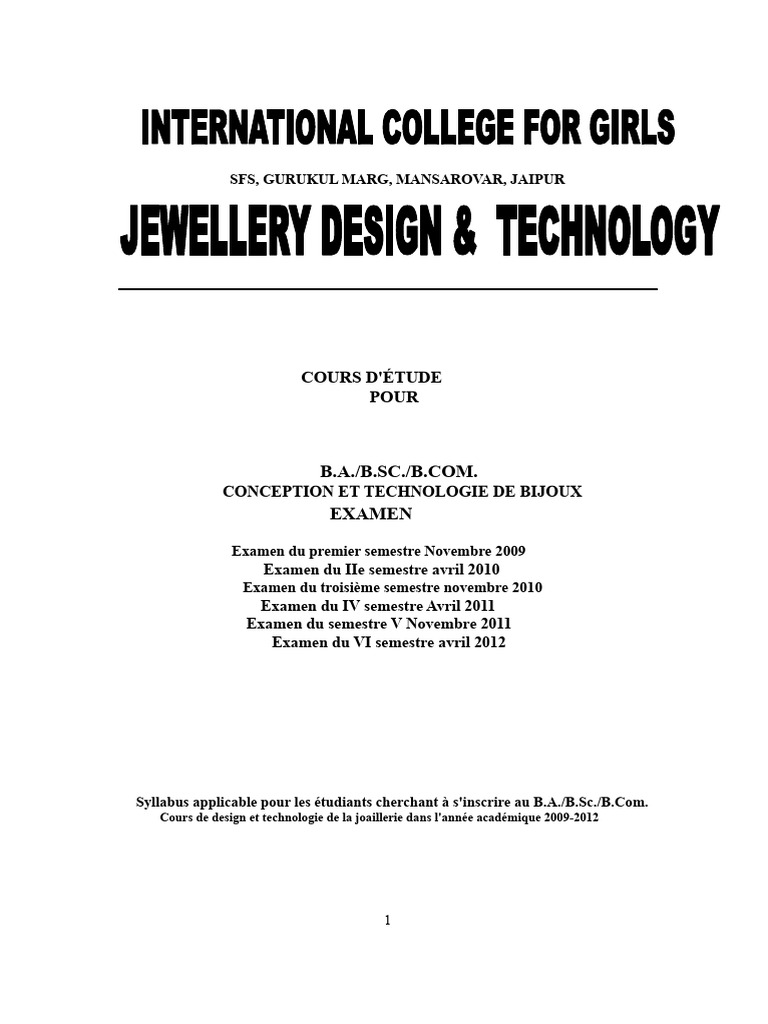 Cours de Design et Technologie de Bijoux | PDF | Joaillerie | Pédagogie
