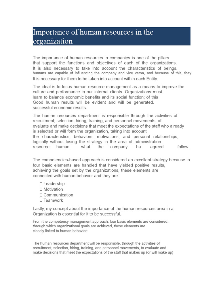 Importance of Human Resources in The Organization | PDF | Human ...