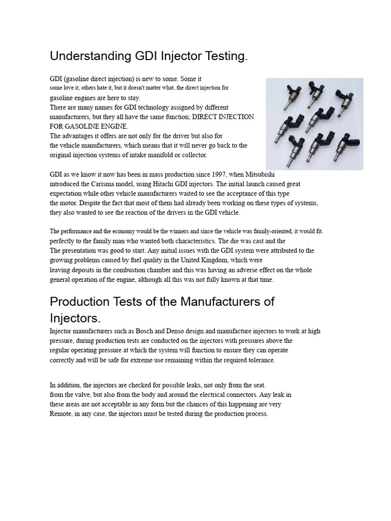 History of GDI Injector Testing | PDF | Fuel Injection | Engines