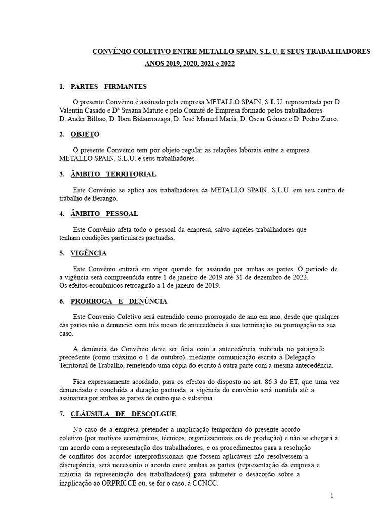 Convenção Aurubis Berango 2019-2022 | PDF | Férias trabalhistas | Hora ...