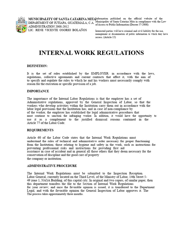 29 Internal Work Regulations | PDF | Labour Law | Employment