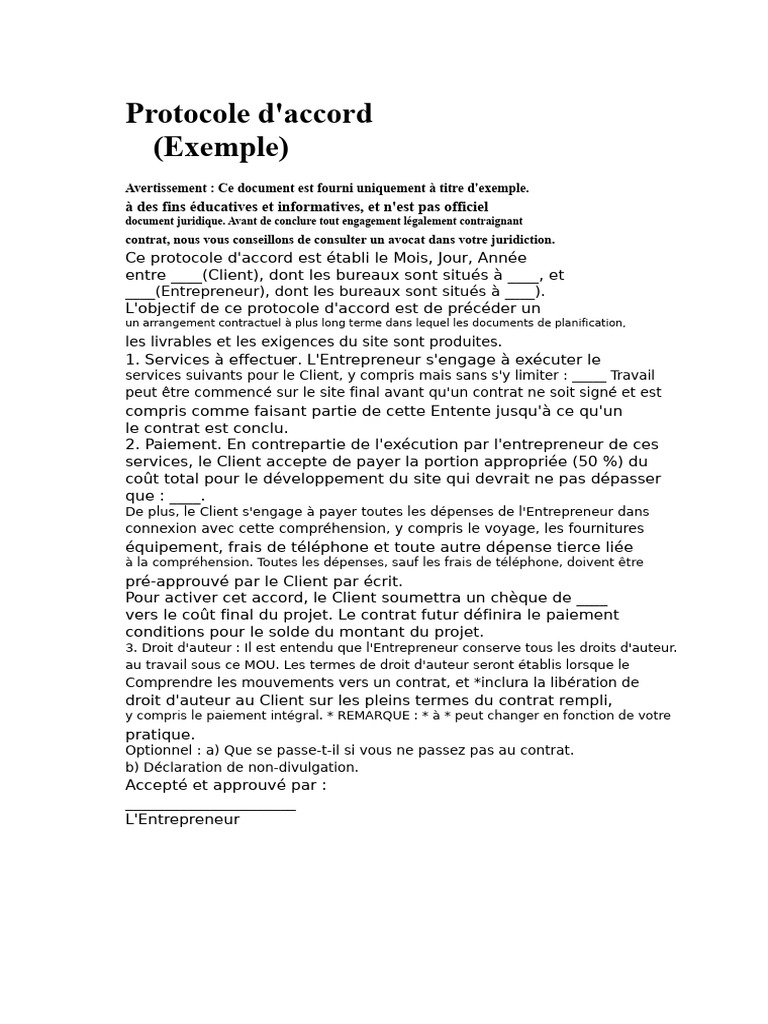 Modèle de protocole d'accord | PDF