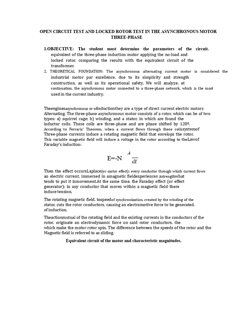 Open Circuit and Locked Rotor Test in The Three-Phase Asynchronous ...