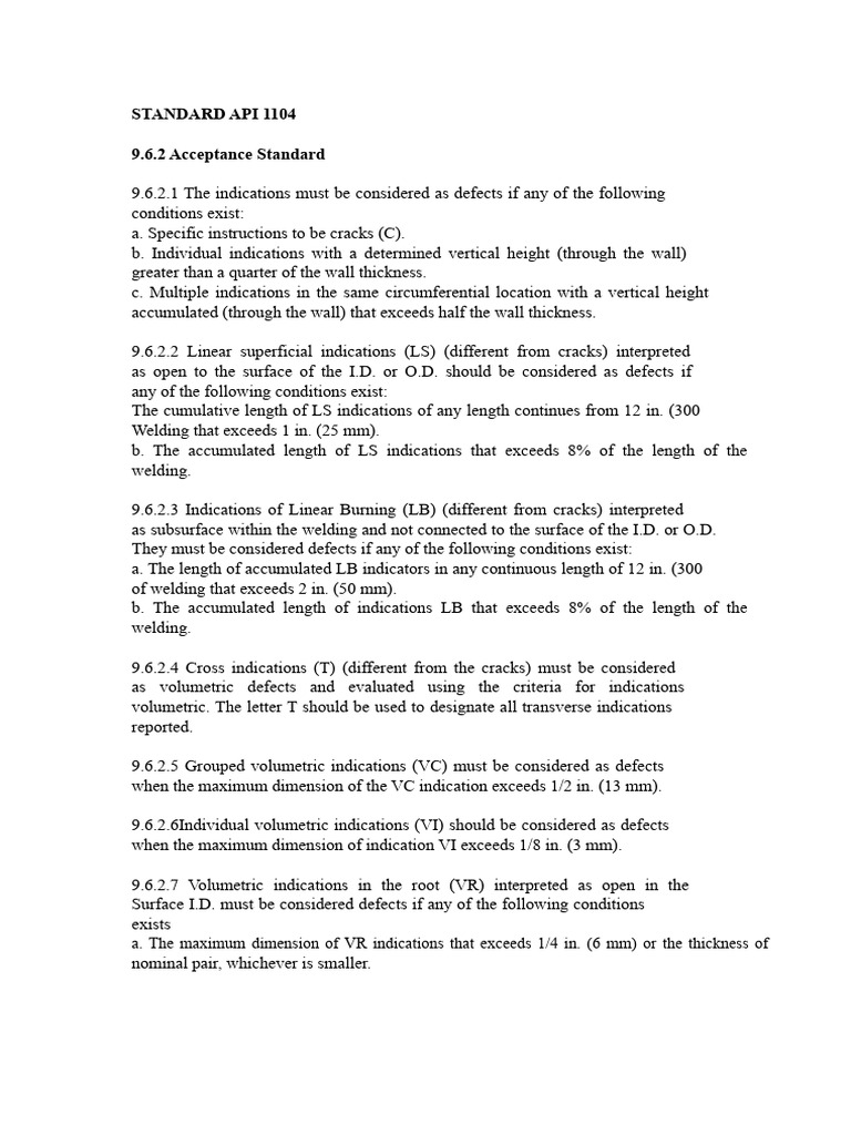 API 1104 Acceptance Standards Overview | PDF | Welding | Construction