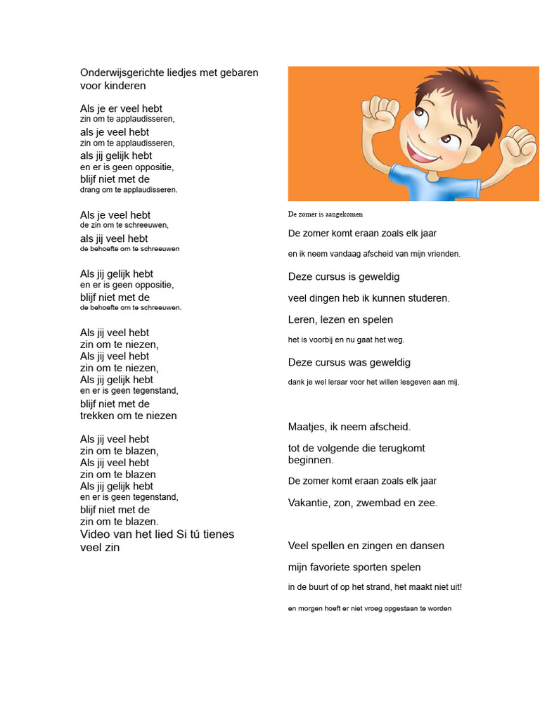 Educatieve Liedjes Met Gebaren Voor Kinderen | PDF
