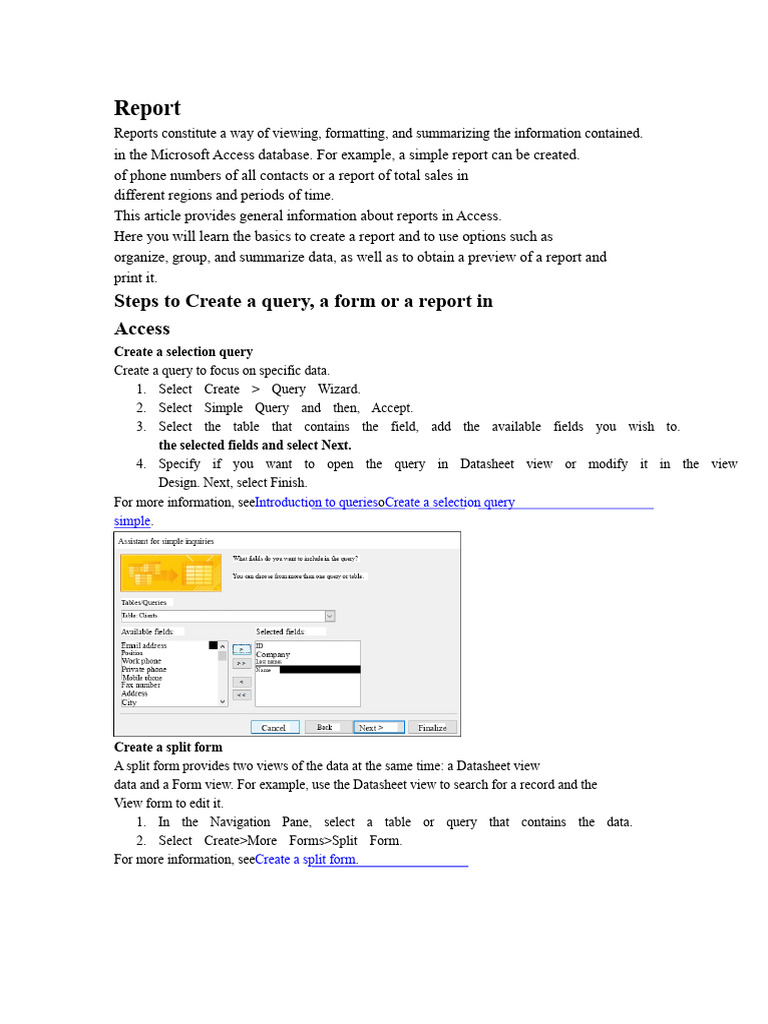 Steps To Create A Query, A Form, or A Report in Access | PDF | Microsoft Access | Information ...