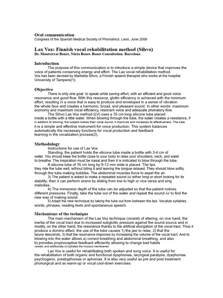 Lax Vox: Efficient Vocal Rehabilitation | PDF | Larynx | Human Voice