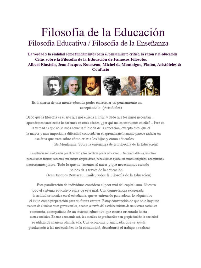 Filosofía de La Educación | PDF | Verdad | Platón