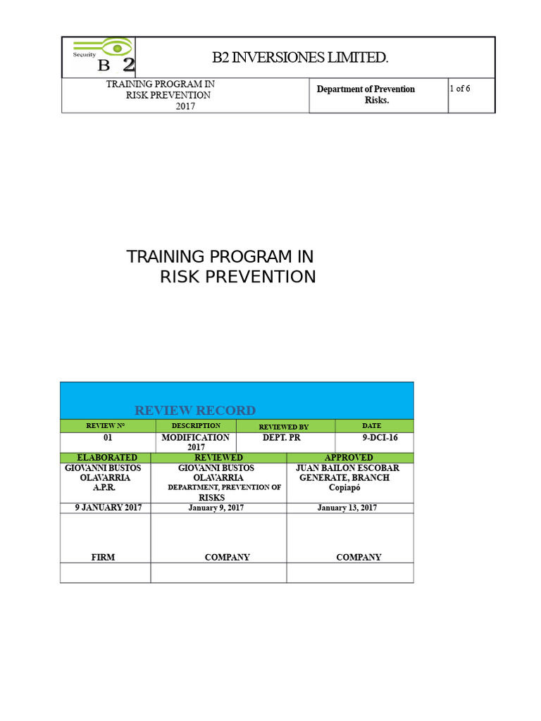 Training Program in Risk Prevention | PDF | Risk | Occupational Safety ...