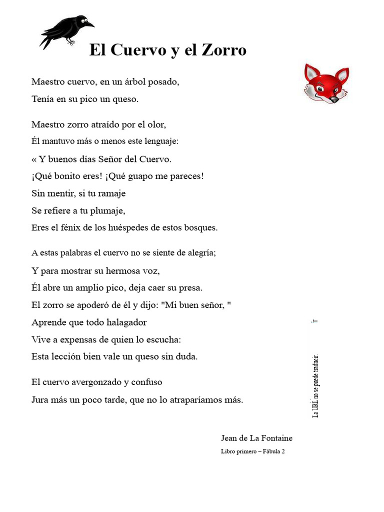 El Cuervo y El Zorro | PDF | Fábula