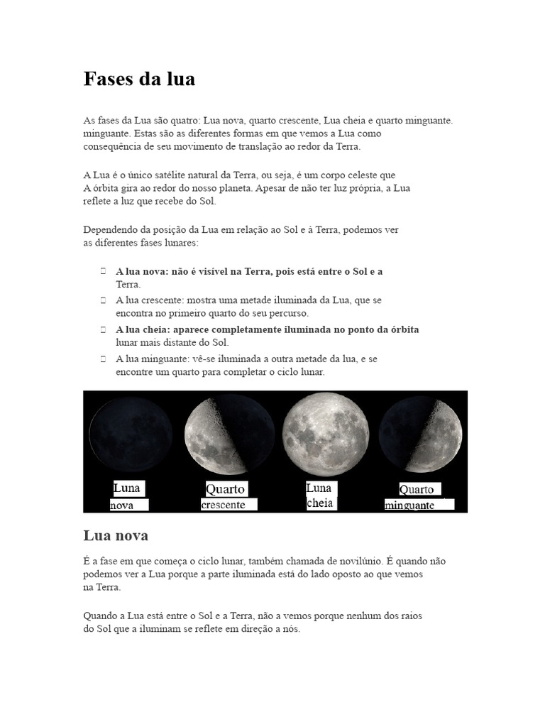 Fases da Lua: Ciclo Lunar Explicado | PDF | Lua | Terra