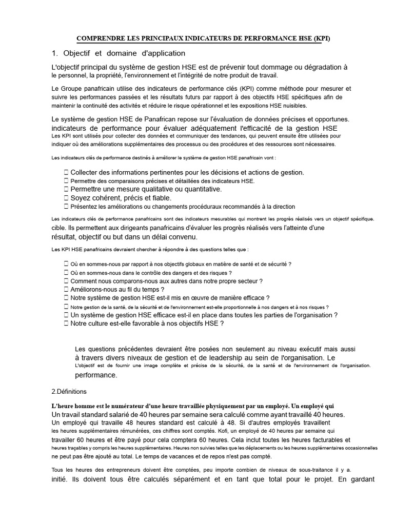 Indicateurs de Performance HSE : Guide Complet | PDF | Environnement ...