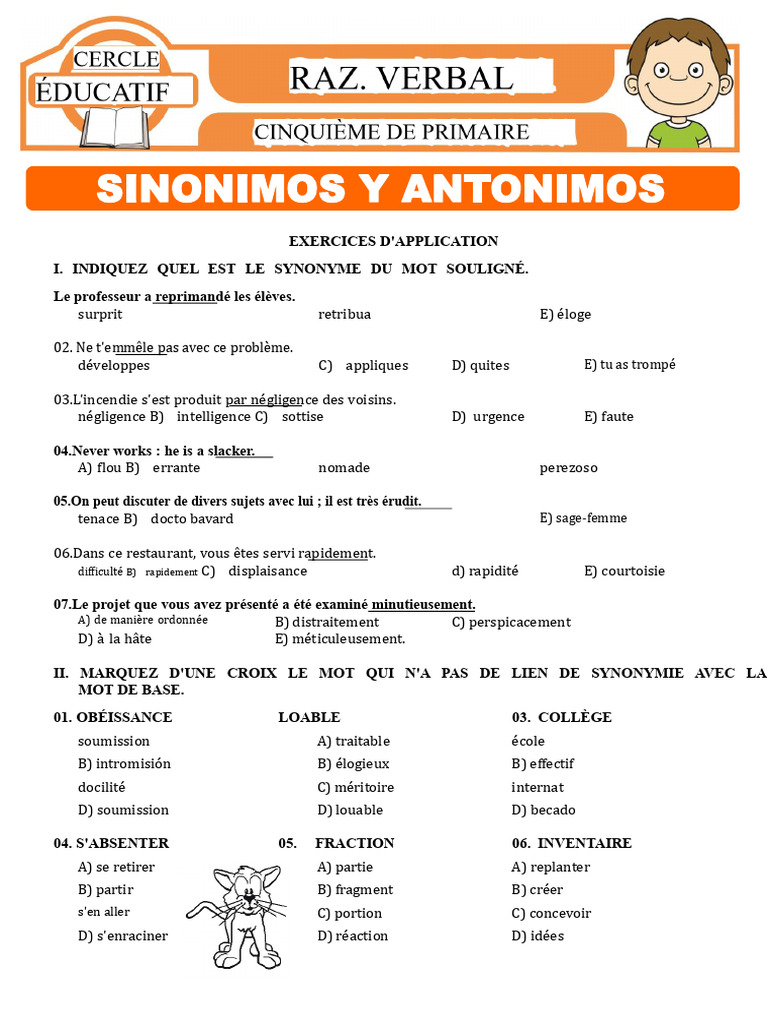 Exercices de synonymes et antonymes | PDF
