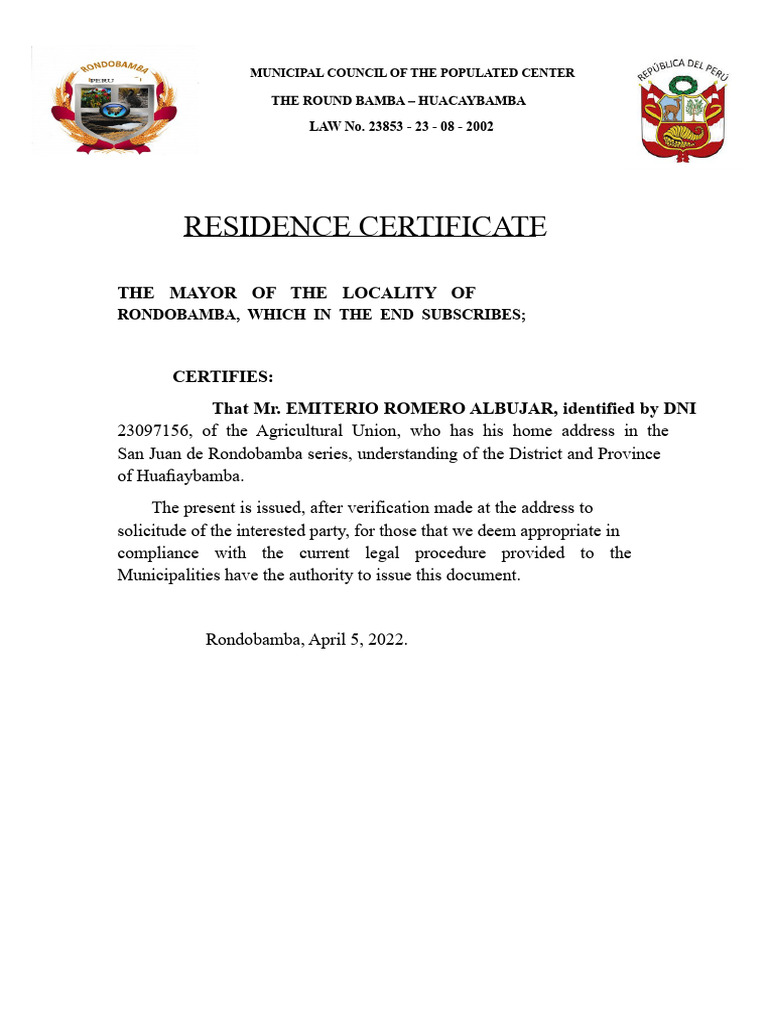 Residential Certificate | PDF | Social Institutions | Government