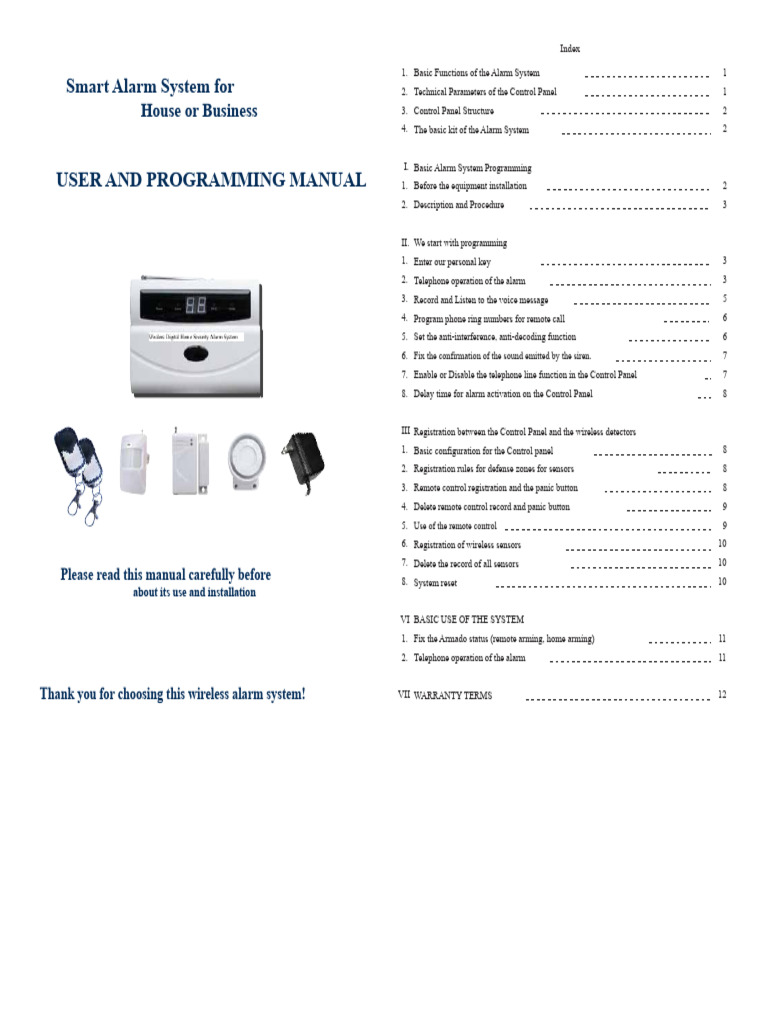 Smart Alarm System Programming Guide | PDF | Telephone | Remote Control
