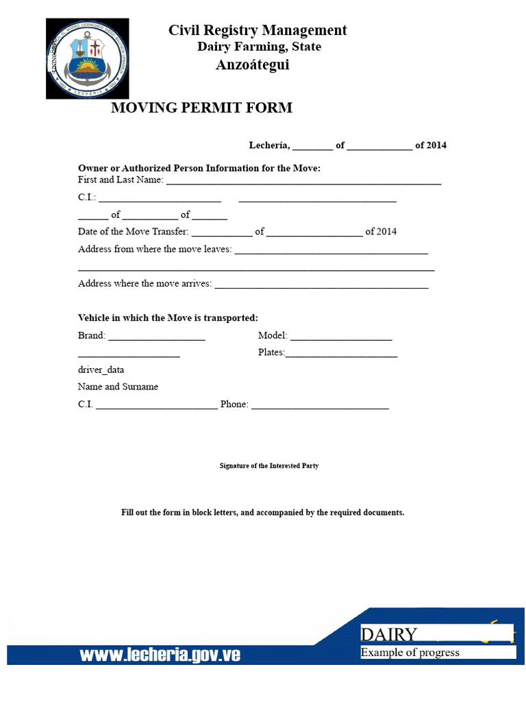 Moving Permit Form - Dairy | PDF | Identity Document