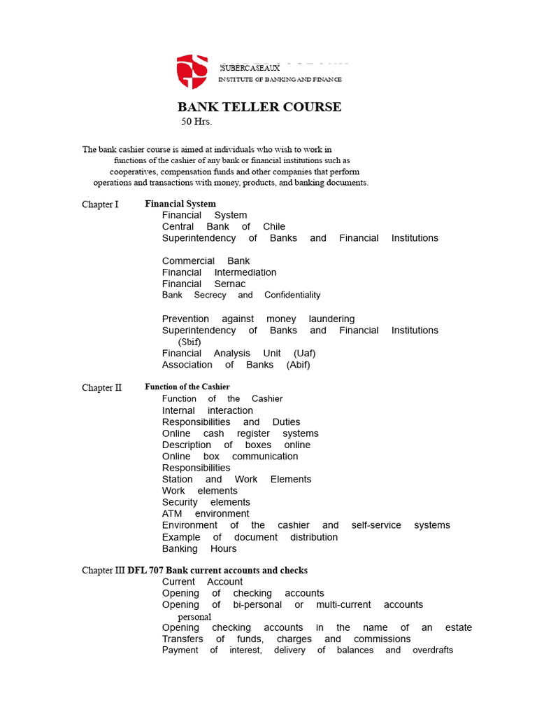 Bank Teller Course Syllabus - 50 HRS | PDF | Cheque | Transaction Account